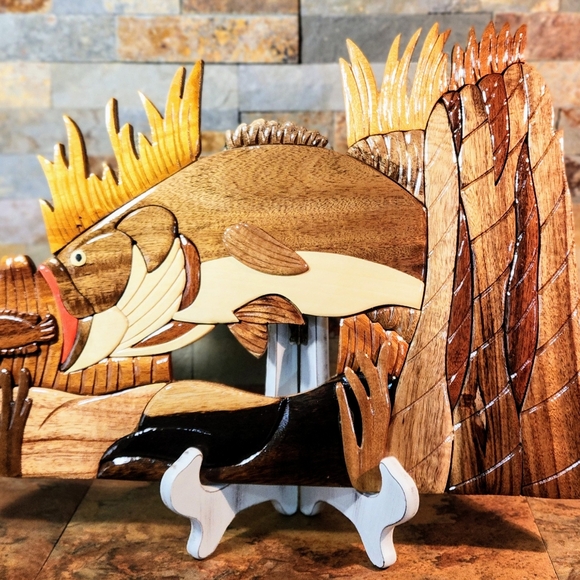 World Design Inc. | Wall Decor | Bass Fish Intarsia Wood Wall Plaque ...
